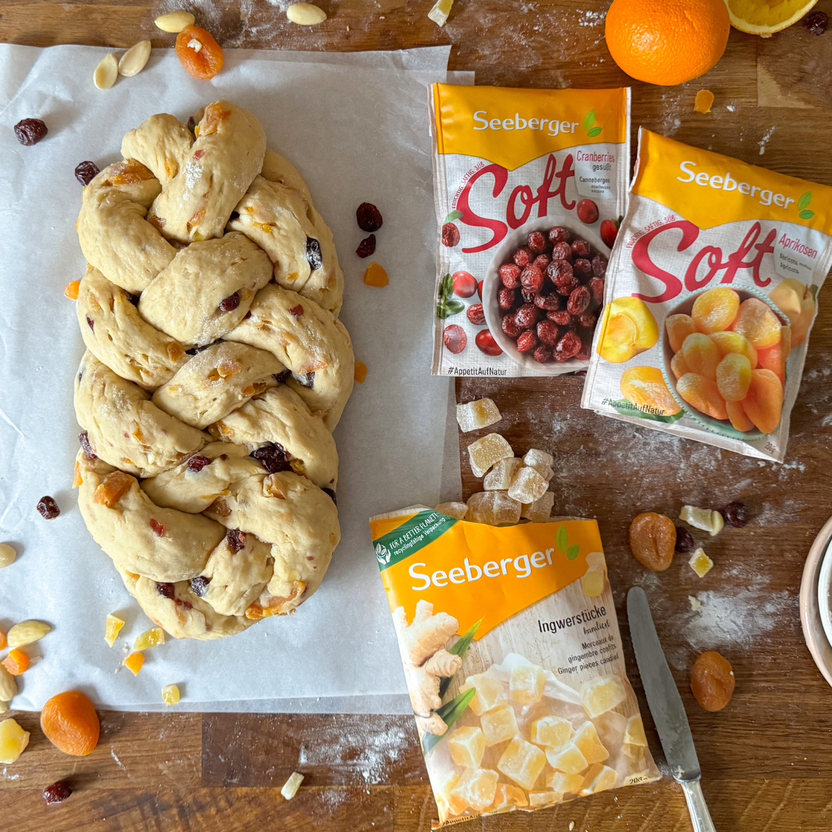 Winter apricot and marzipan stollen
